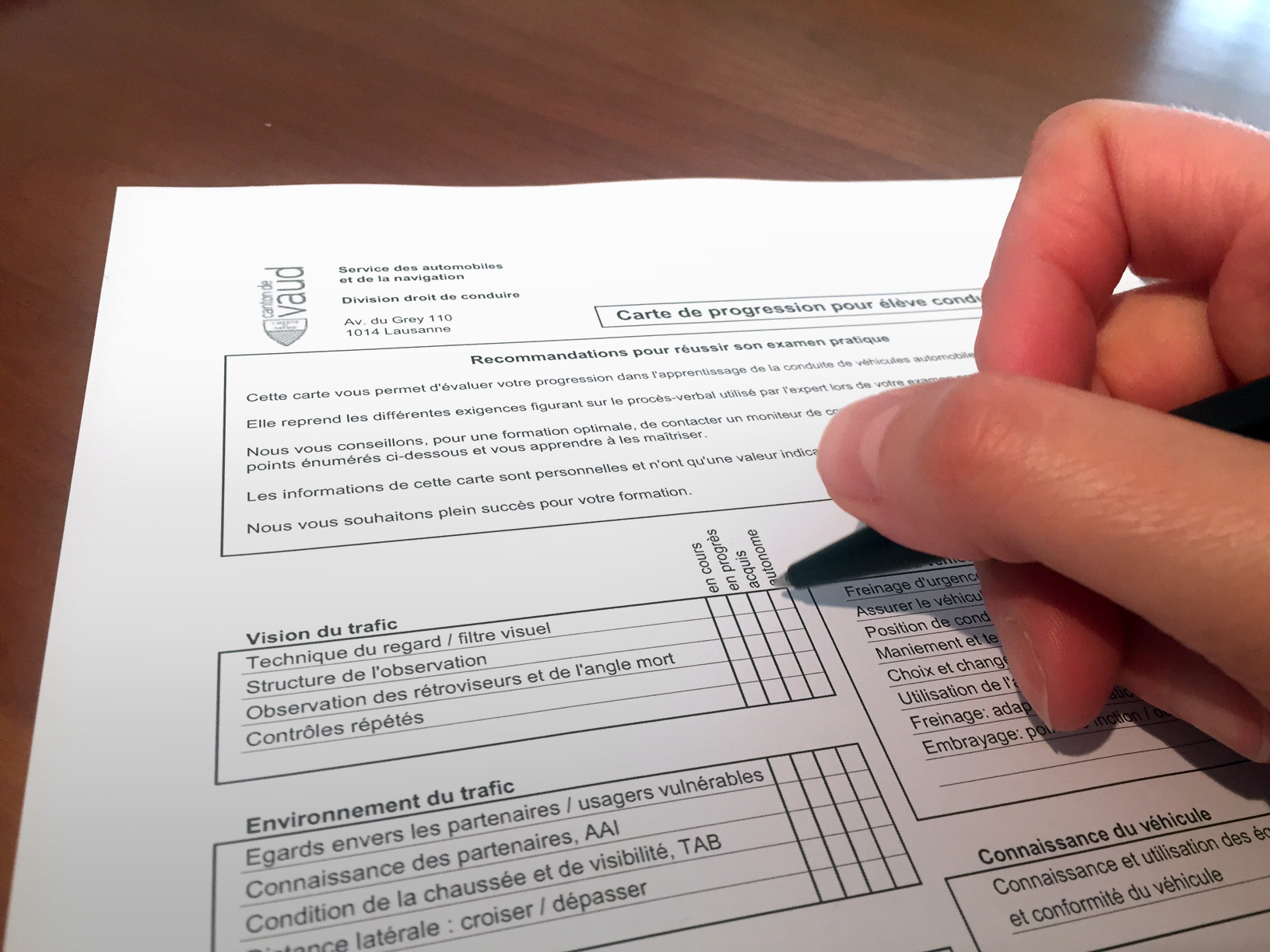 Carte de progression d'élève - Auto-école Smart-L